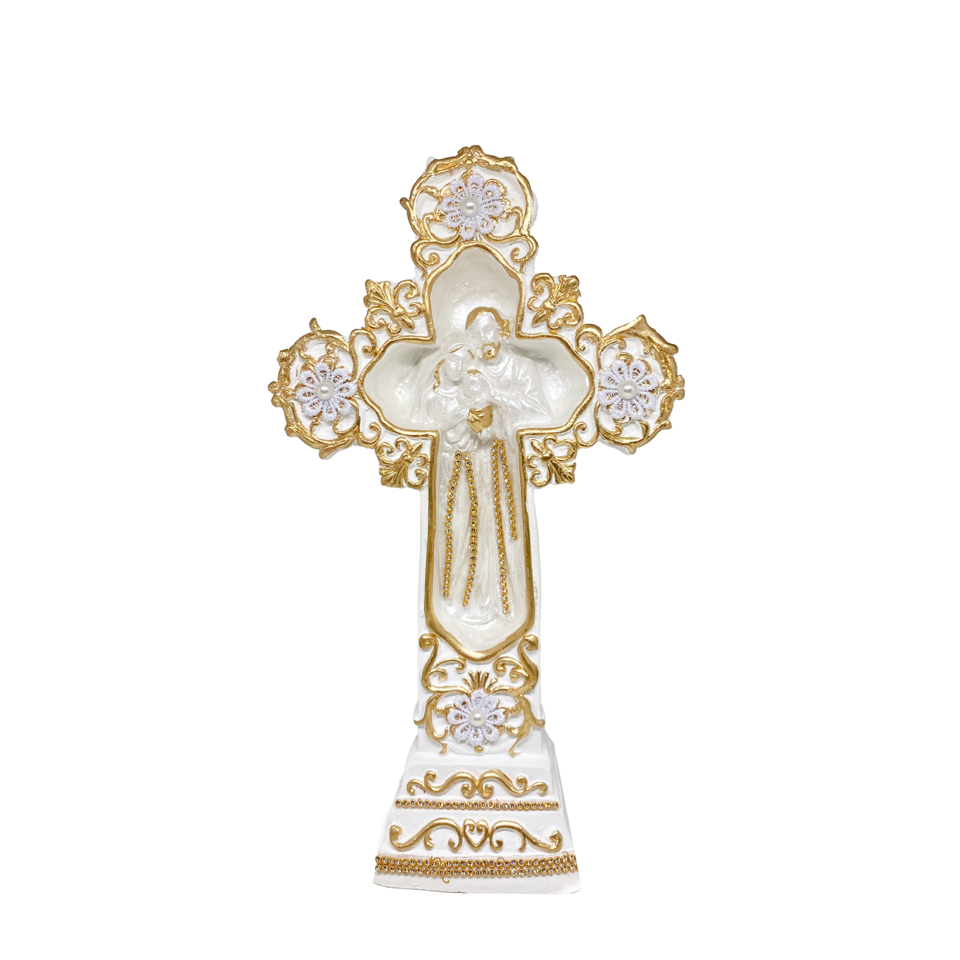 Cruz de Gesso Sagrada família 32 Cm | Santa Edwiges Artigos Religiosos