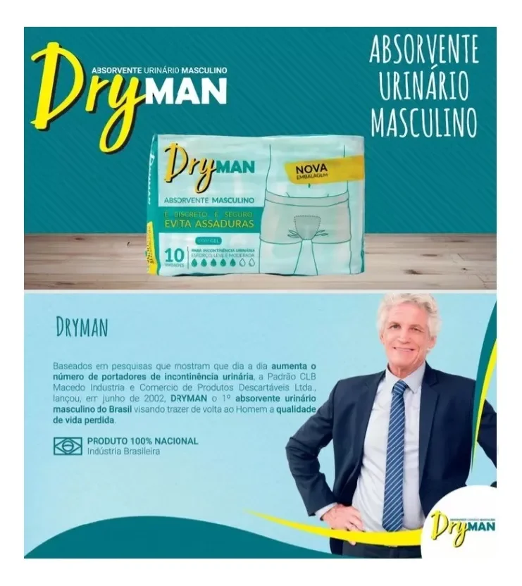 ABSORVENTE MASCULINO - PACOTE COM 10 - DRYMAN | Apoio ortopédico
