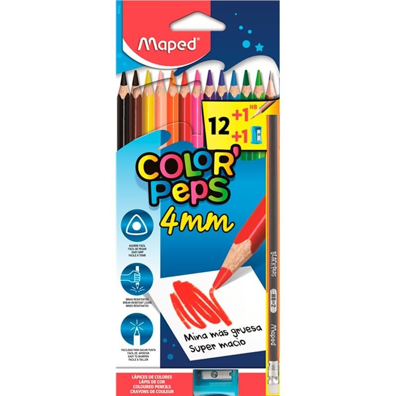 KIT LAPIS DE COR 4 MM COLOR PEPS COM 1 APONTADOR E 1 LAPIS GRAFITE ...