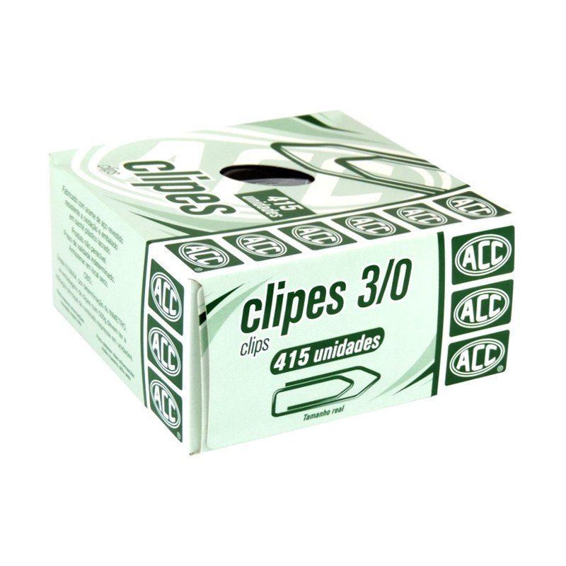 CAIXA DE CLIPE 3/0 C/ 415UNDS AÇO GALVANIZADO - ACC | Papelaria Rio Madeira