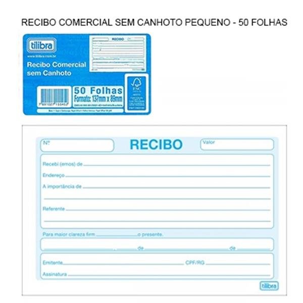 RECIBO COMERCIAL SEM CANHOTO PEQUENO 50FOLHAS TILIBRA | Papelaria Rio Madeira