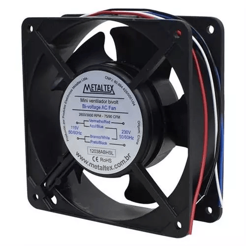 VENTILADOR COOLER 120X120X38MM -115/230VCA - BUCHA (12038ABHSL) | Eletro Alles
