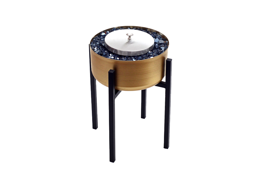 Lareira Ecológica de 25 cm - Tocha Dourada Pedestal | Fogo em Brasa