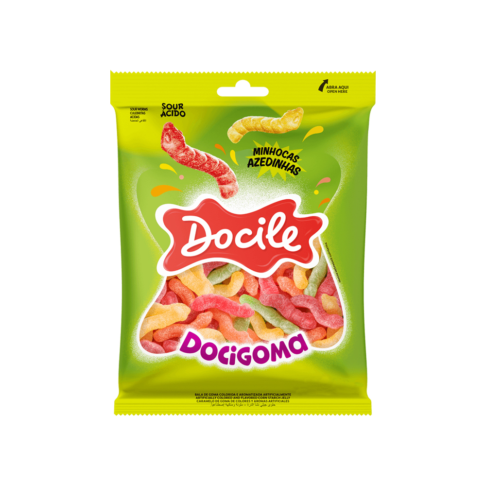 BALA GOMA MINHOCAS AZEDINHAS SABORES 190G 1UN (REF:80116) | GOMAS ...