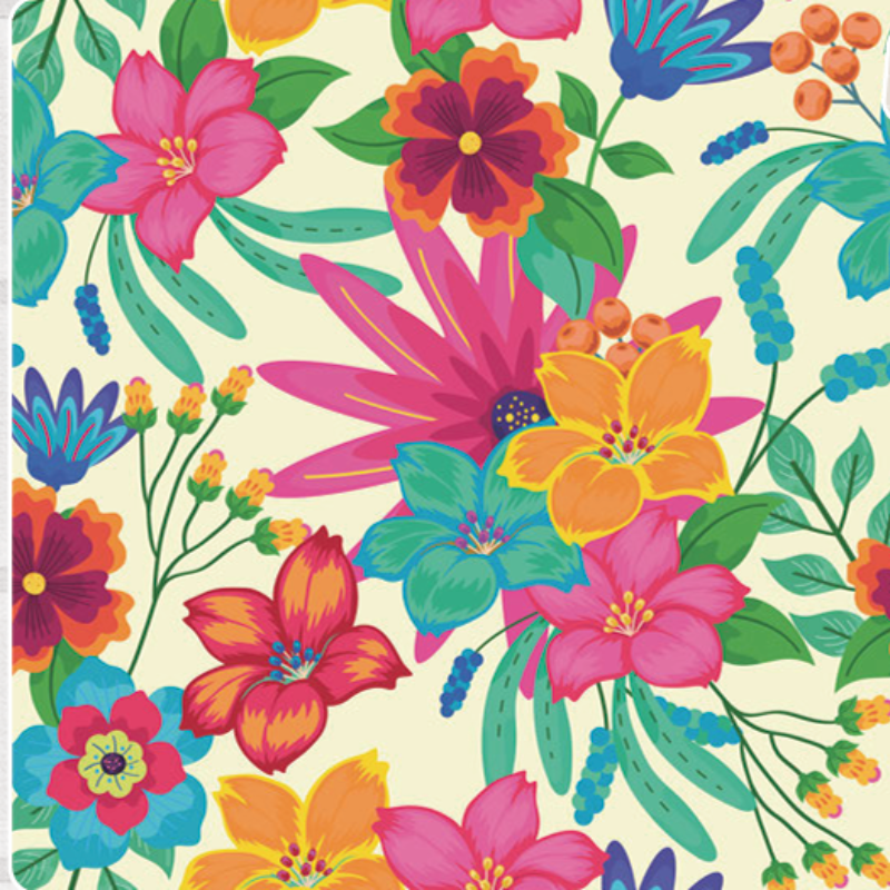 TECIDO TRICOLINE FLORAL - VERDE E AMARELO - 1,50M | Lojas Linna