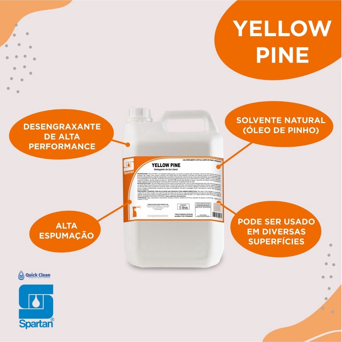 Detergente Desengraxante Neutro Yellow Pine 5 Litros - Spartan